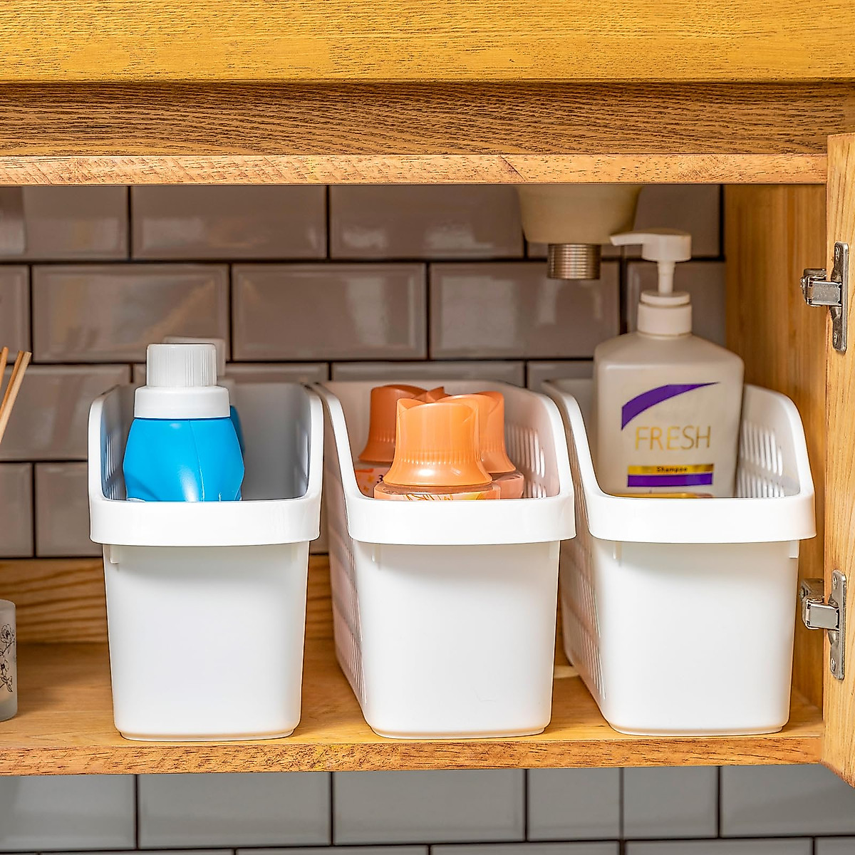 LUFOFOX 3 Pack Under Sink Organizer with Wheels Pull Out Kitchen Bathroom Cabinet Organizers and Storage Multi-purpose Plastic Organizer Baskets for Cleaning Supplies, Bottles