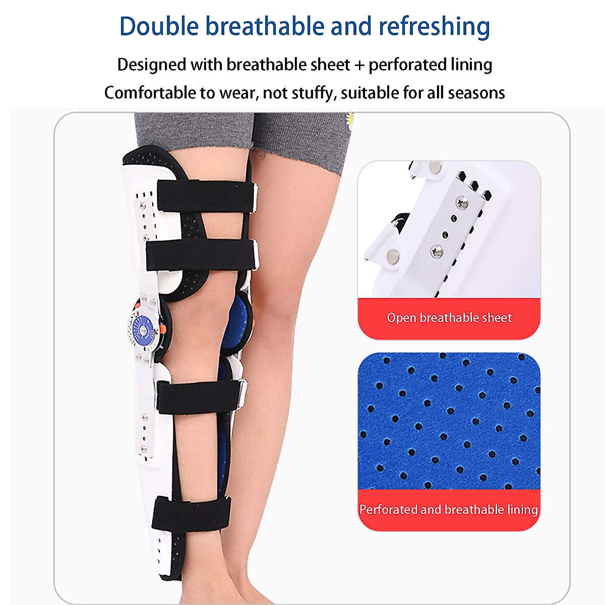 Hinged ROM Knee Brace Adjustable Post Op Knee Immobilizer for ACL MCL and PCL Injury Arthritis After Surgery Orthosis Stabilizer Women Men Knee Support Orthopedic Guard Protector