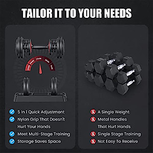 Adjustable Dumbbell 55LB 5 In 1 Single Dumbbell for Men and Women Multiweight Options Dumbbell with Anti-Slip Nylon Handle Fast Adjust Weight for Home Gym Full Body Workout Fitness