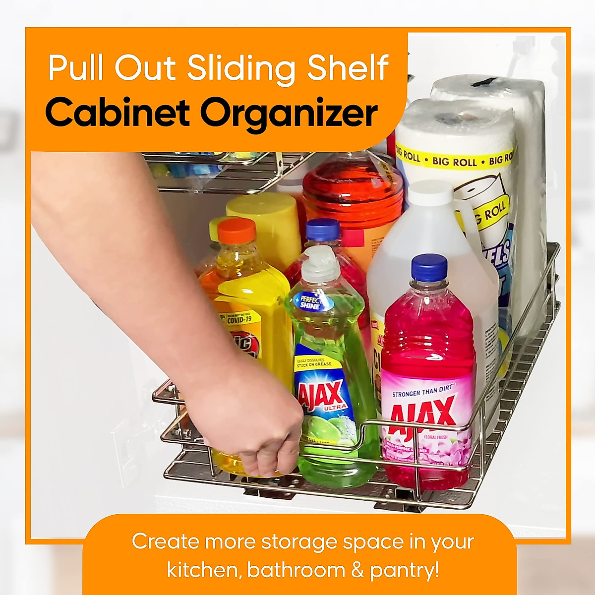 mRUB Pull Out Cabinet Organizer – Sliding Shelf Under Sink 2 Tier Organizer for Kitchen, Bathroom, Pantry – Heavy Duty Slide Out Shelves Storage Organizer (16.33” x 11.33” x 13.23”)