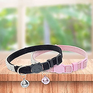 EXPAWLORER Soft Velvet Safe Cat Collars for Girl Cats -2 Pack Rhinestones Bling Diamante Adjustable Collars - Cat Collar Breakaway with Bells for Boy Cats Kitty and Small Dogs