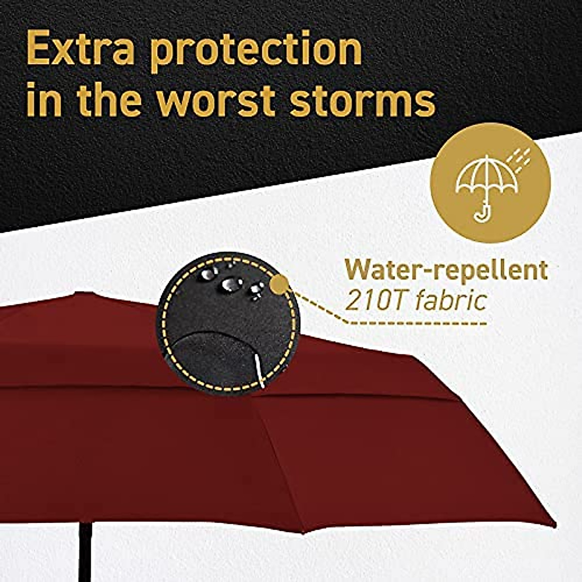 EEZ-Y Travel Umbrellas for Rain - Wind Resistant w/Open Close Button - Marsala