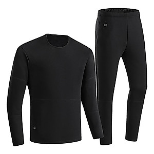 Nalog Thermal Underwear Set for Men Heated Underwear Set Winter Heating Baselayer for Outdoors Sports,M,Black
