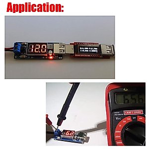 DAOKI 2 Pack DC-DC Buck Voltage Converter 6.5-40V to 5V 2A Step-Down USB Output Voltmeter Module Low Power Transformer with LED Display, 24AWG Wire