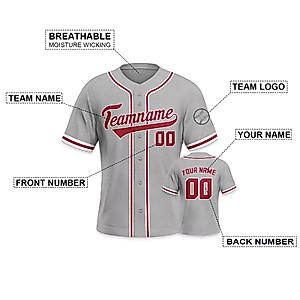 Grey Custom Baseball Jersey Personalized Gifts with Patch Team Name Number Stitch and 3D Print Tech Men Women Kid Toddler