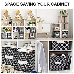 Cube Storage Organizer Bins - 12x12x12 Inch Fabric Storage Cubes Basket Container with Metal Ring Handle for Closet,Pantry,Boys,Girls,Kids Toys,Clothes,Nusery,Kallax Shelving Unit,Set of 6 (Gray)