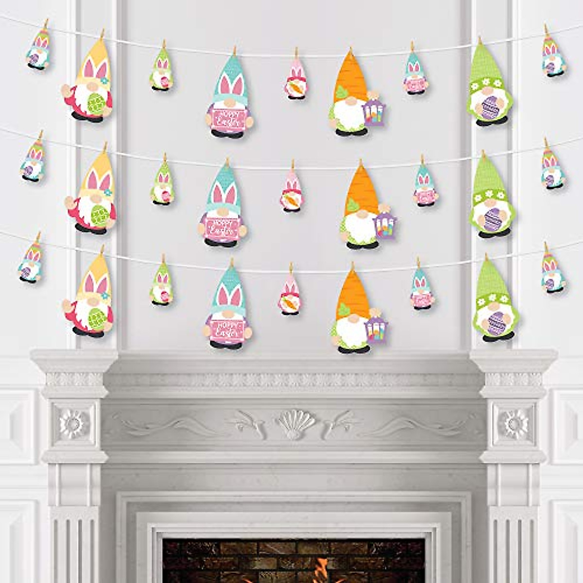 Big Dot of Happiness Easter Gnomes - Spring Bunny Party DIY Decorations - Clothespin Garland Banner - 44 Pieces