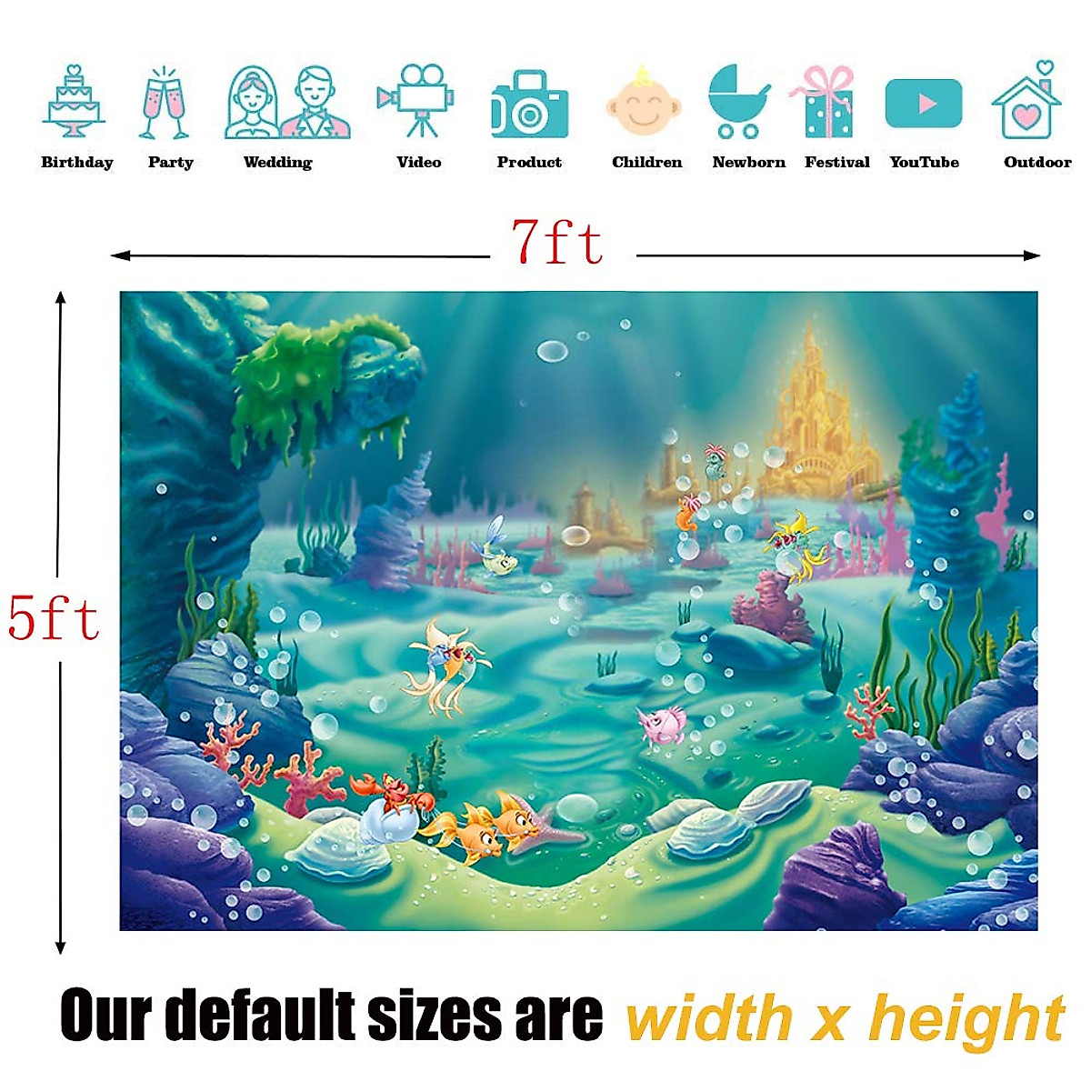 Sensfun 7x5ft Under The Sea Mermaid Backdrop for Photography Underwater Castle Girls Princess Birthday Party Photo Booth Background Little Mermaid Baby Shower Banner Table Decoration Studio Props