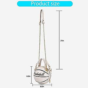 OHIW Women's basketball shoulder bag Messenger Bag handbag mini round bag PU bag, Zipper closure, suitable for women (white)