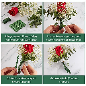 Waydress 10 Pairs Floral Boutonniere Magnets Small Corsage Fix Boutonniere Magnets Corsage Pins Brooches Flower Stick for Handmade Wedding Bride Groom Flower (Green)