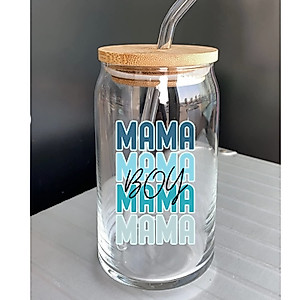16 oz borosilicate Glass Jar with Bamboo Lid & Straw (Boy Mama)