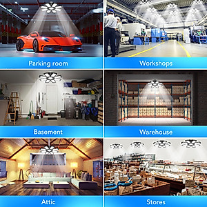 ISKYDRAW LED Garage Light - 2PACK 240W 24000LM Garage Light with 8+1 Adjustable Panel 6500k Garage Light Ceiling LED, Screw in E26/E27 Sockets for Garage, Warehouse, Shop, Basement, Storage Room