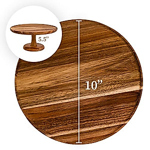 Acacia Wood Cake Stand - 10 inch Durable Rustic Wooden Cake Stand for Weddings Birthday Parties - Pedestal Cake Platter, Cupcake and Dessert Stands for Table by HobbiCo.