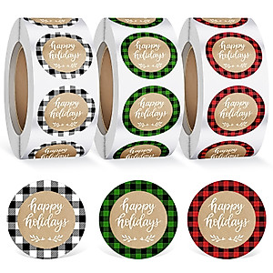 Outus 1500 Pcs Happy Holiday Stickers St Patrick Back to School Gift Wrap for Teacher Envelope Labels Roll Buffalo Plaid Sticker Round Tag Seal Decals for Baby Shower Greeting Cards Supplies, 1 Inches