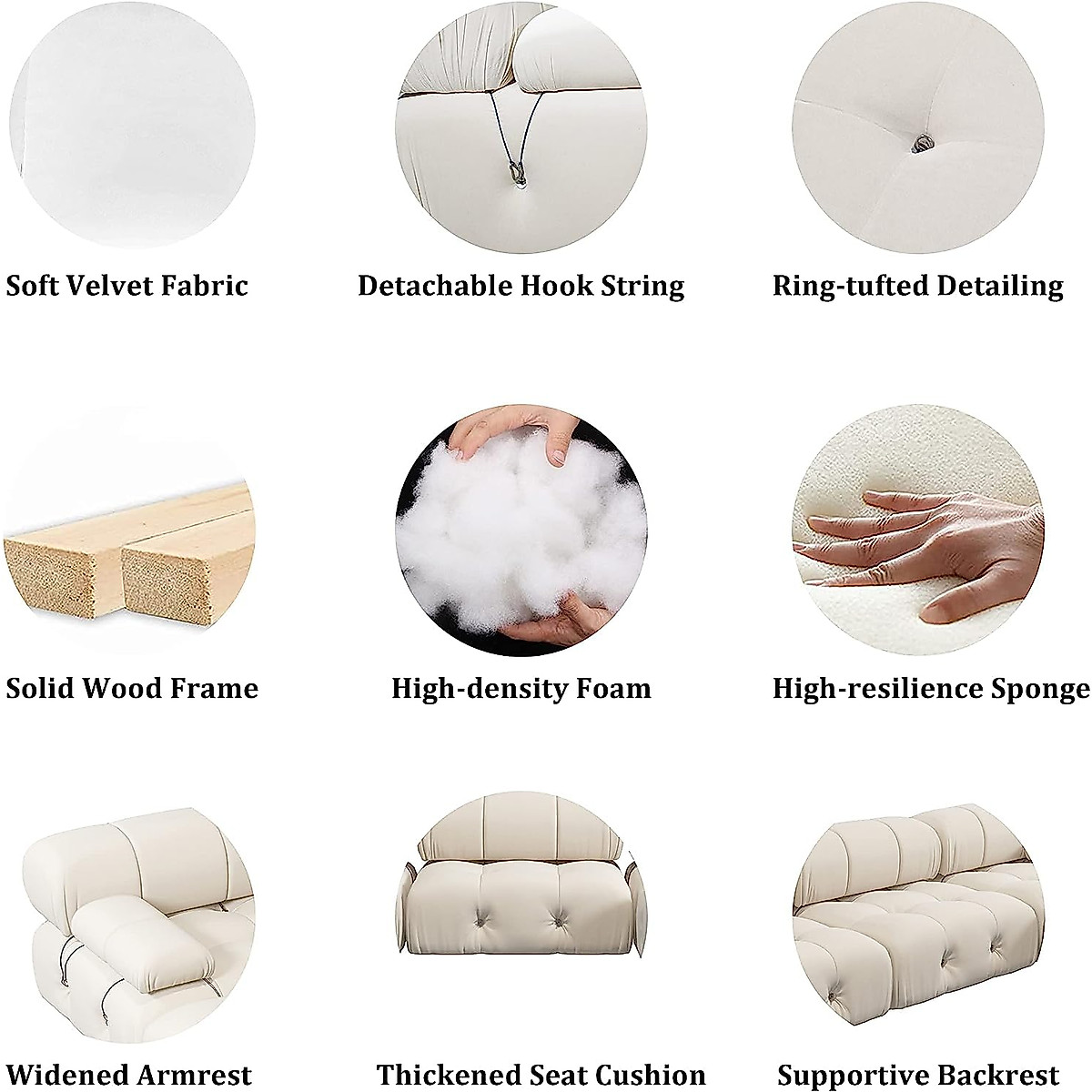 JACH 138" Modular Sectional Couch, U-Shaped Minimalist Velvet Sofas with Chaise Ottomans, Convertible Modern Deep 6-Seat Sofas Furniture for Living Room, Apartment (Beige)