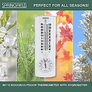 Springfield Vertical Thermometer and Hygrometer, Indoor Outdoor Thermometer, Wireless Humidity Meter for Patio, Garden, or Nursery areas (9.125-Inch)