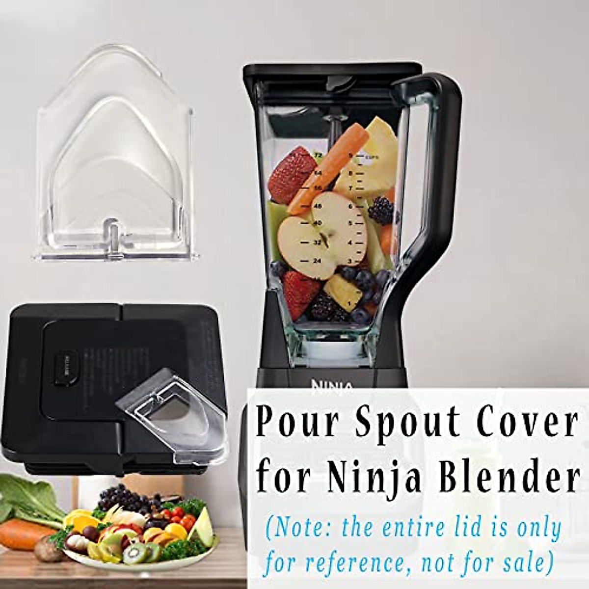 Pour Spout Cover Replacement for Ninja Blender Lid, Replacement Spout Cover for Ninja Blender 72 oz Square Pitcher, Suitable for NJ600-NJ602 and BL500-BL781, Clear