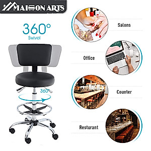 MAISON ARTS Office Desk Chair Swivel Adjustable Rolling Stool with Wheels Armless Drafting Task Chair with Back for Home Office Bar Kitchen Shop Salon Spa Massage Medical, 300LBS Bear Capacity, Black