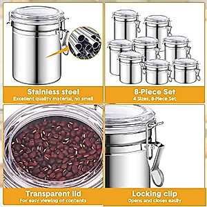 Rtteri 8 Pieces Stainless Steel Airtight Canister Set with Clear Lid and Locking Clamp Food Storage Container Set Stainless Steel Kitchen Canister for Coffee Sugar Flour Tea Candy Cookie Spice