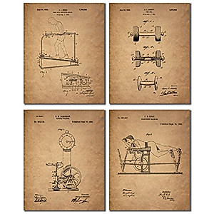 Workout Patent Prints - Set Of 4 Gym Decor Wall Art Photos - Weight Lifting Exercise Treadmill