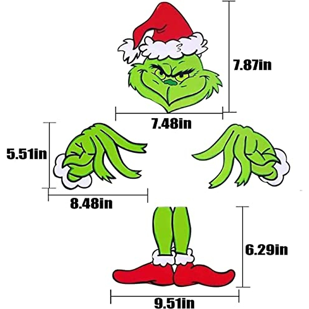 Grinchs Decor for Christmas Tree, Grinchs Christmas Tree Topper, Grinchs Christmas Decorations for Small Tree Hand +Head + Leg