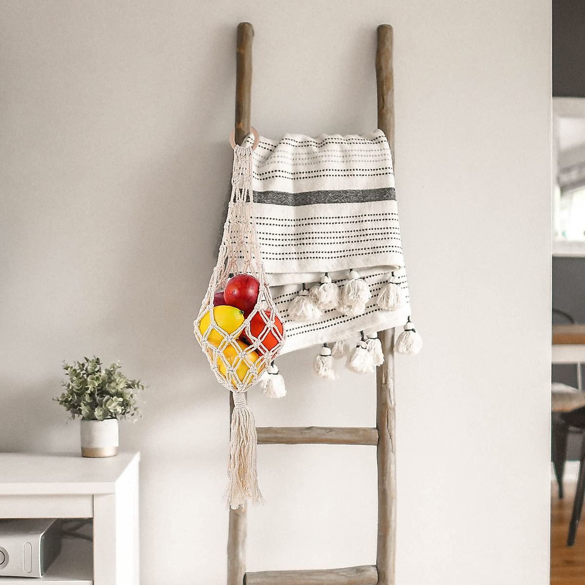 Cabilock 1pc Cotton Rope Hanging Basket Storage Basket Macrame Hanging Planter Space Saving Fruit Hanging Wall Basket Macrame Fruit Hammock Storage Mesh Bags Pendant Shopping Potato Wood