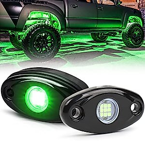2 Pods LED Rock Lights, POVTOR Green Off Road Rock Lights Waterproof IP68 Underglow Light Kit Compatible with Truck Pickups Cars ATV UTV SUV Motorcycle Boat