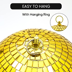 Mirror Disco Ball Decor with Hanging Ring: 8 Inch Large Gold Disco Ball Ornaments - Hanging Party Disco Balls for Party Decorations, 70s Theme Party, DJ, Wedding, Birthday, Christmas