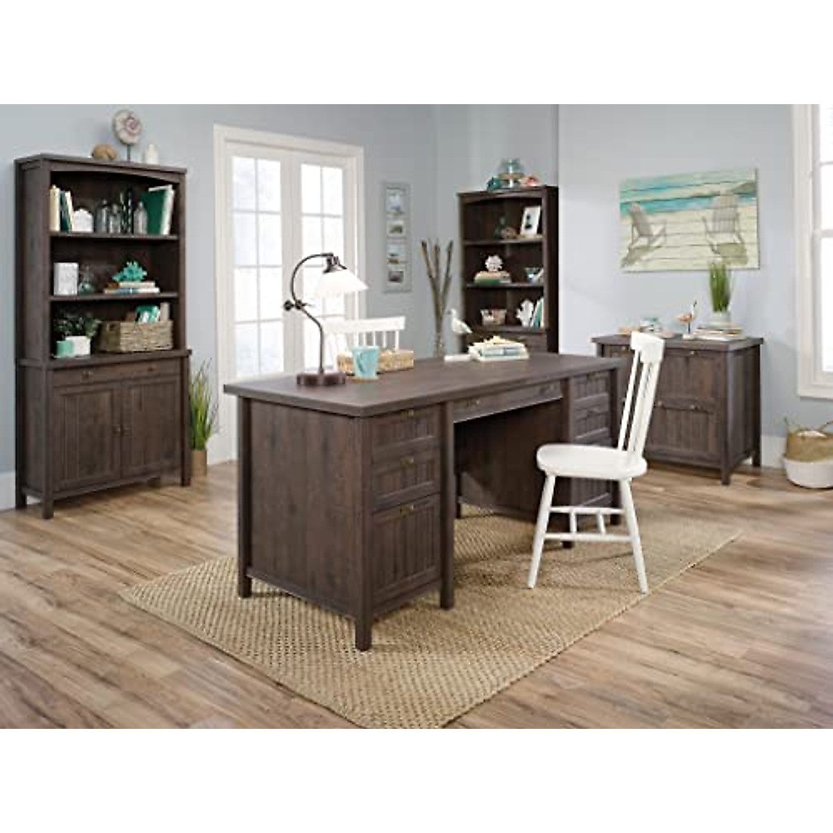 Sauder Costa Executive Desk, W 65.118 X D 29.528 X H 30.00, Coffee Oak finish