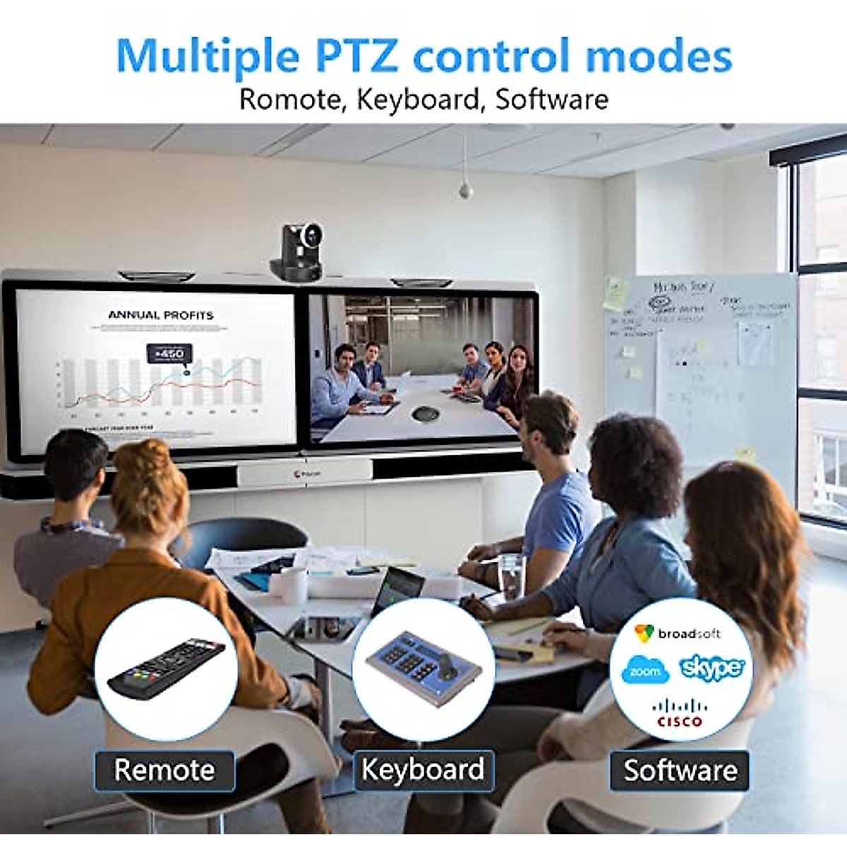 iTOPVIS PTZ Conference Room Camera – 10X Optical Zoom Full HD 1080P USB Conference Webcam for IP Live Streaming, Broadcast Conferences and Education Events (V210U2)