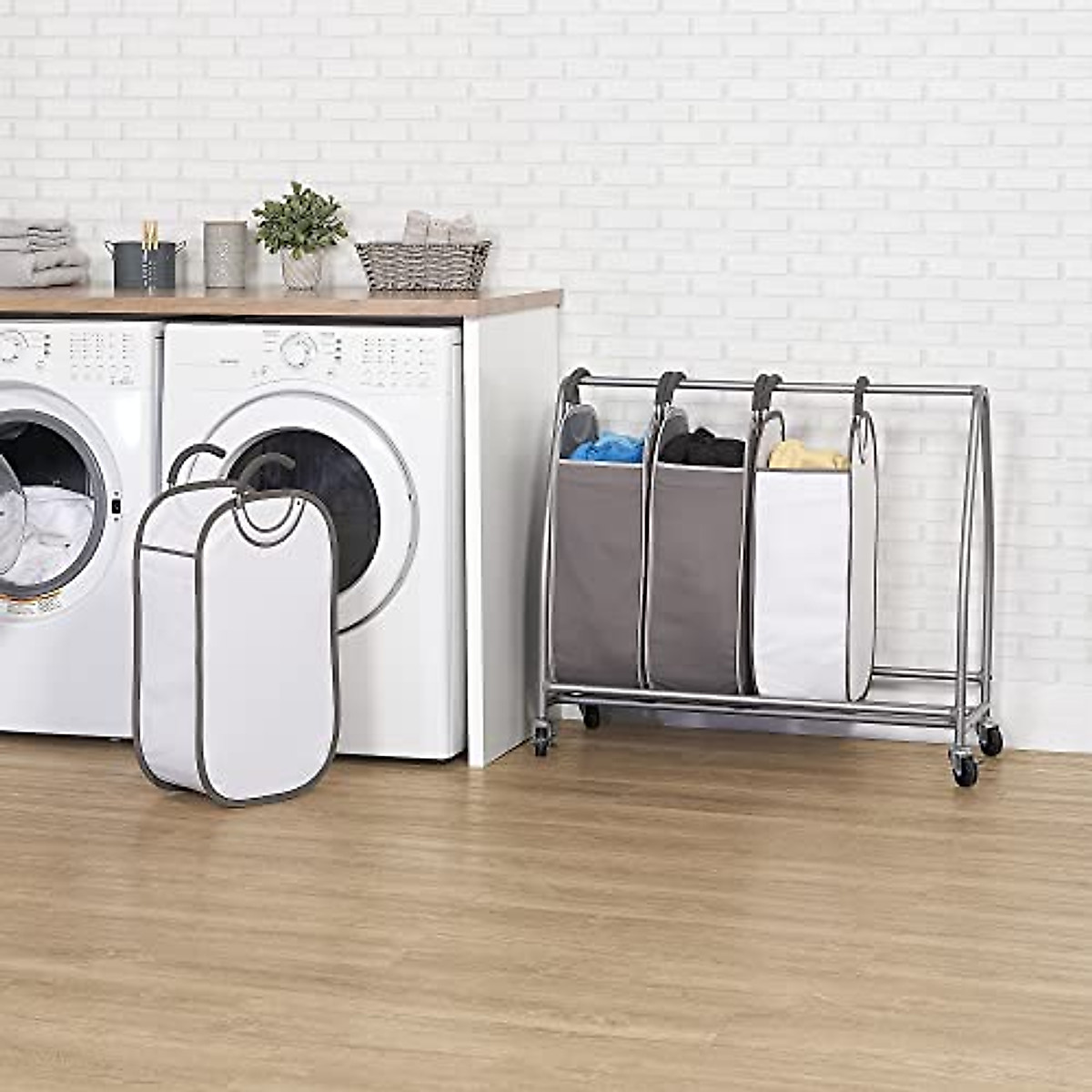 4 Pocket Laundry Hamper With Wheels by Neatfreak! - Rolling Storage Cart With 4 x Dirty Clothes Hamper Tote Bags For Towels, Blankets & Bathroom Organization - Quad Laundry Sorter - 39 x 16 x 35 in
