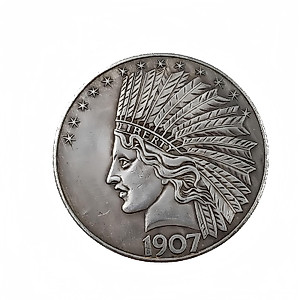 Antique Liberty Indian Head $10 Dollar Coin, Uncirculated Morgan Silver Dollar, Historical Shangui Ritual Coin, Rare Old Coins for Collectors & American Coin Collection (1907 2PCS)