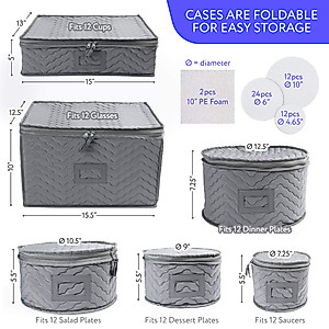 LotFancy China Storage Containers - Quilted 6-Piece Set Storage Box- Stores Chinaware, Stemware, Dinnerware, Dish Storage Service for 12, 48 Pcs Felt Protectors, Cardboard Dividers Included