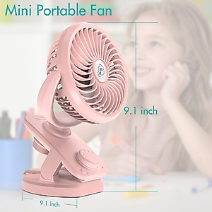 COMLIFE F170 Clip On Fan - Auto Oscillation Personal Fan - 5000 mAh Battery Operated Fan, USB Desk Fan Stepless Speeds Control, Powerful Airflow for Hurricane, Camping, Office, Car(Pink)
