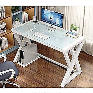 SAMERY Computer Desk, 55.1 Inch Modern Simple Office Desk Computer Table Study Gaming Writing Desk for Home Office, Glass Top/Metal Frame, Black
