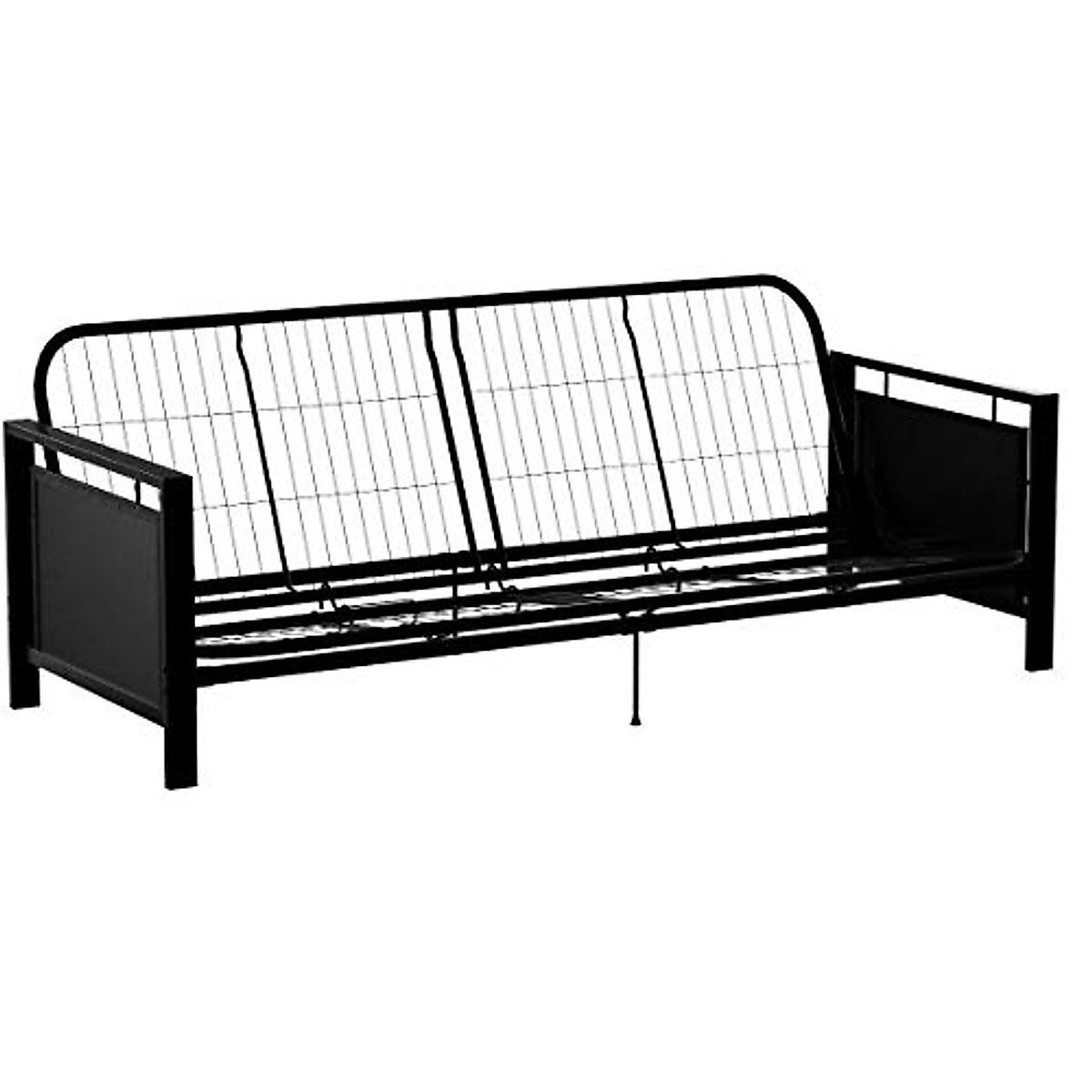 DHP Henley Metal Arm Futon Frame, Industrial Loft Design, Converts to Sleeper, Black Sturdy Metal