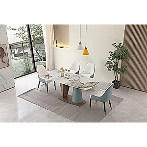 HomSof Pandora Color Sintered Stone Dining Table Set with 6 pcs Chairs, 7 Pieces, Green+White,7 Pieces