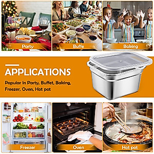 Suttmin 8 Pcs Hotel Pan 1/6 Size Steam Table Pan with PP Plastic Lid Stainless Steel Food Containers with Lids Restaurant Pans Food Prep Pan Anti Clogging Steamer for Buffet Party (4" Deep)