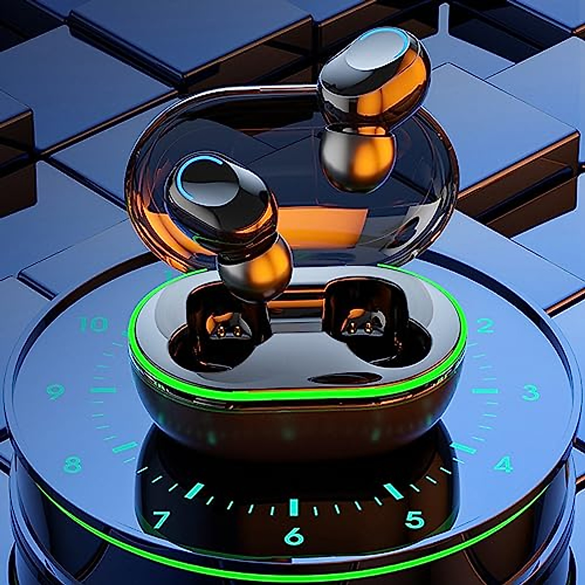 Qiopertar Wireless Earbuds Bluetooth 5.3 in Ear Light-Weight Headphones Built-in Microphone IPX4 Waterproof Immersive Premium Sound Headset with Charging Case Black