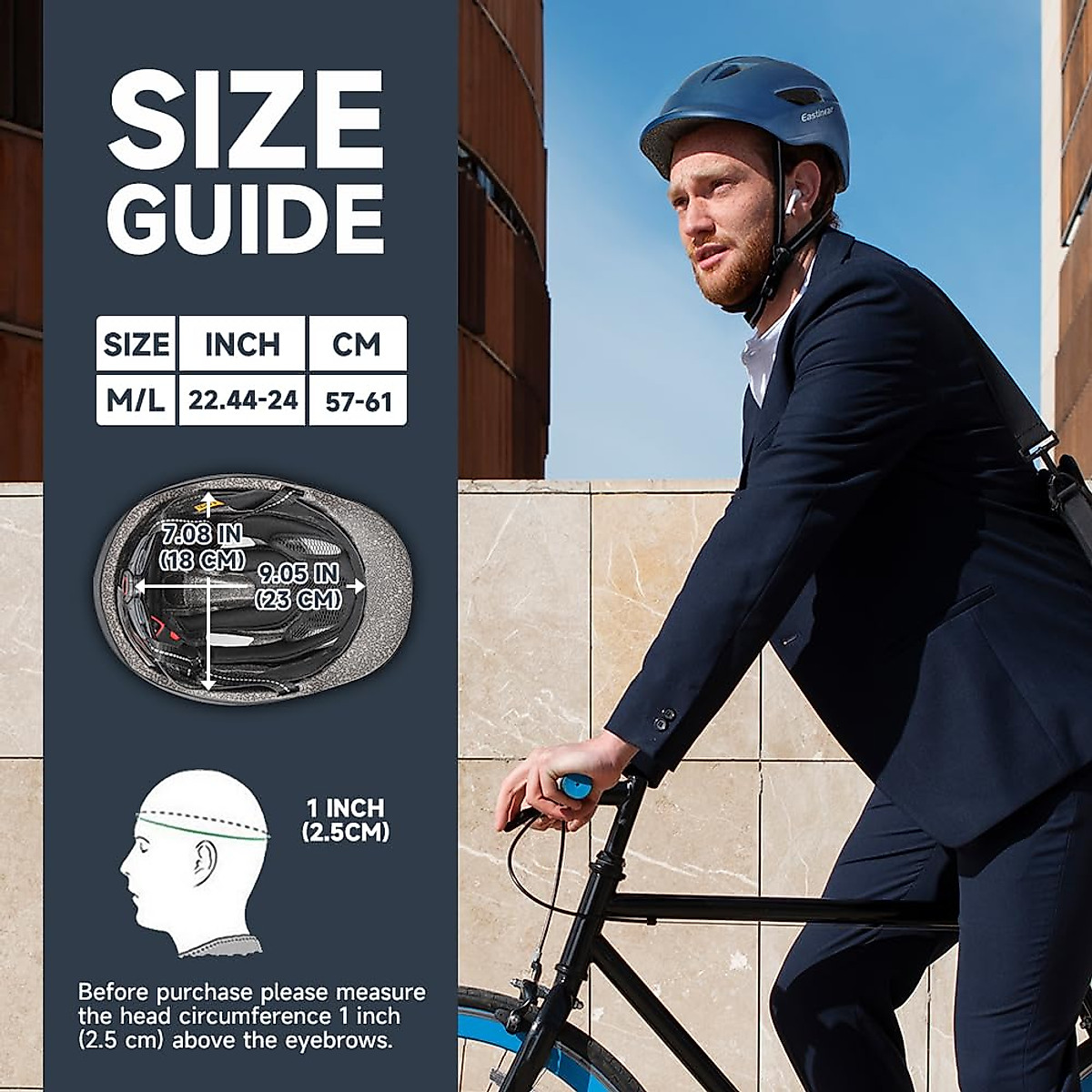 EASTINEAR Bike Helmets for Adults Men Women with LED Rear Light, Bicycle Helmet with Sun Visor, City Cycling Helmets for Urban Commuter, Casual Style, Adjustable Size Large (Navy)