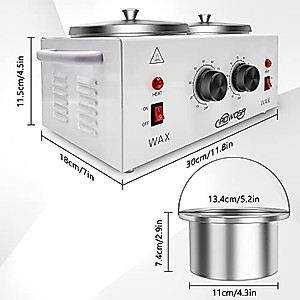Double Wax Warmer Professional Electric Wax Heater Machine for Hair Removal, Dual Wax Pot Paraffin Facial Skin Body SPA Salon Equipment with Adjustable Temperature Set - 100 Wax Applicator Sticks