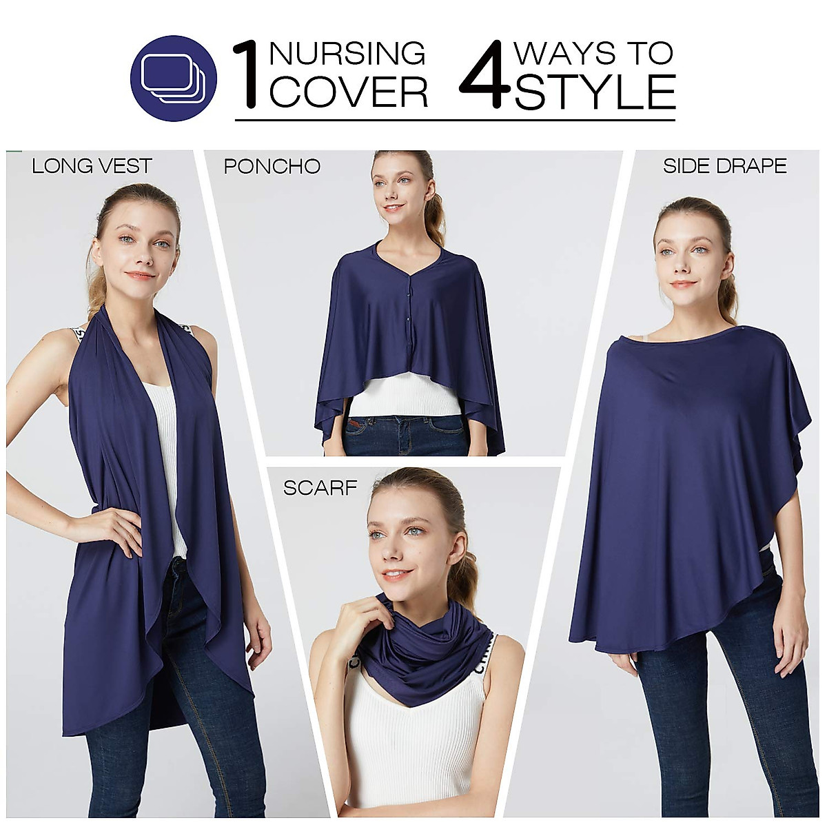 Nursing Cover & Baby Nursing Poncho,Multi Use Breastfeeding Cover for CarSeat Canopy, High Seat Cover, Stroller Cover, Shopping Cart Cover,Nursing Scarf for Boy and Girl by Kefee Kol (Blue)