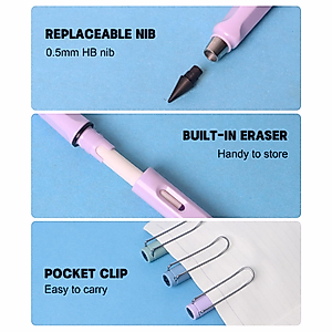 Frutasky 12 Colors Forever Pencil with Erase - Long Lasting Writing Infinity Pencil with Extra 12 Replaceable Heads, Never Sharpen Everlasting Inkless Pencil for Sketch, Drawing, School Supplies