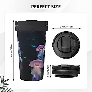 Insulated Coffee Mug Color Jellyfish 17oz Double Wall Vacuum Stainless Steel Tumbler With Leak-Proof Lid And Handle, Cute Travel Thermos Mug For Cold Hot Drinks