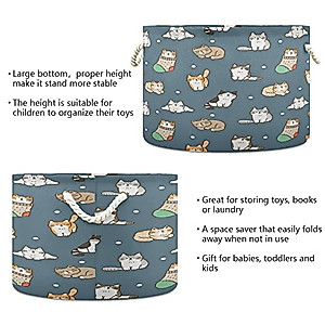 Kigai Cotton Rope Basket Cartoon Cat Collapsible Baby Laundry Basket with handles Blanket Basket Kids Toy Storage Basket for Shelf Organizer Home Decor