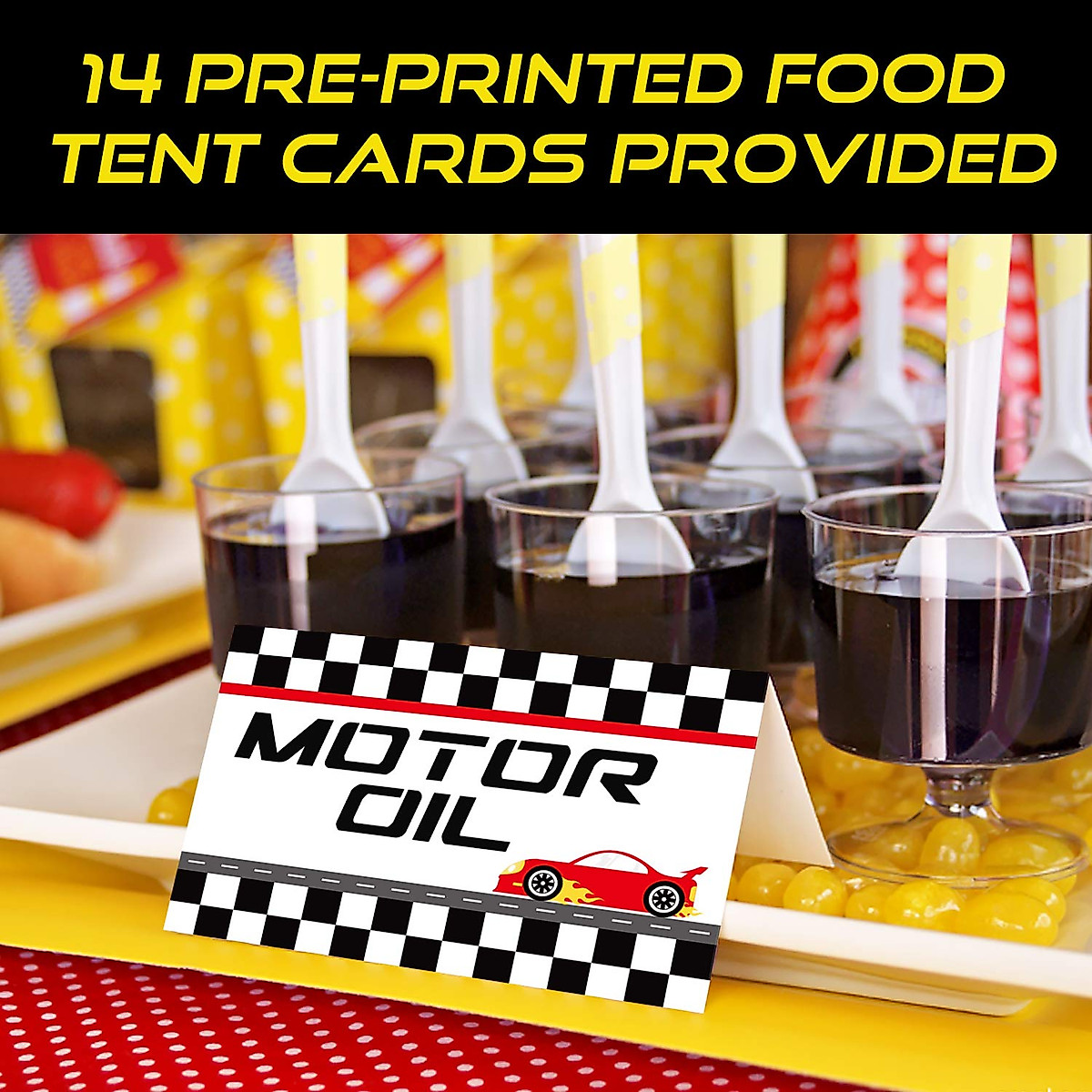 Race Car Bar Decorations Kit Racing Bar Signs Snack Tent Cards Pit Stop Banner for Race Car Birthday Party Decorations Let's Go Racing Theme Party Supplies
