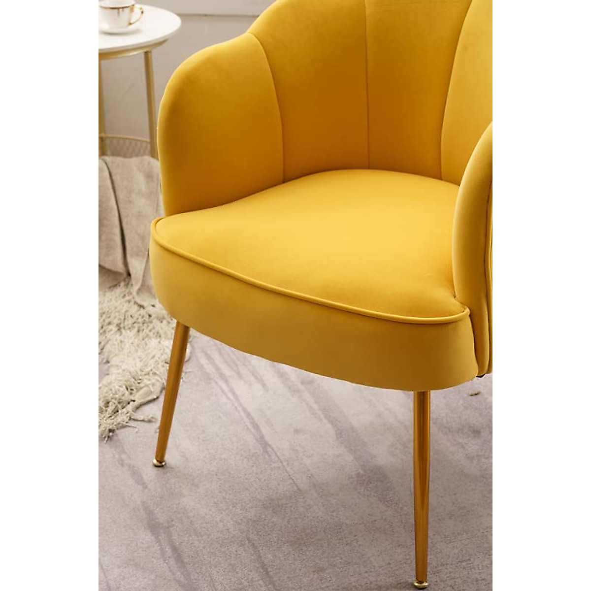 Yone jx je Modern Shell Chair Accent Chair, Velvet Armless Accent Chair, Barrel Chair Button-Tufted Decorative Sitting Chair, Corner Side Chair, Vanity Chair for Bedroom, Living Room (Yellow)