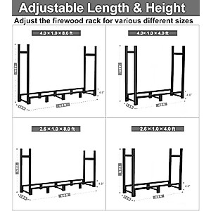 Khordin 8ft Firewood Rack Outdoor Adjustable Heavy Duty Wood Rack Fire Wood Holder for Indoor Storage Fireplace Metal Lumber Organizer Wood Stand Stacker, Black