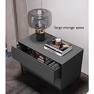 Modern Nightstand Solid Wood and Carbon Steel Frame Bedside Table W/ 2 Drawers Minimalist End Side Table for Bedroom Living Room