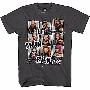 WWE Boys Superstars Group Shirt - John Cena, Daniel Bryan, Seth Rollins World Wrestling Champion Belt T-Shirt (Charcoal Heather, Large)